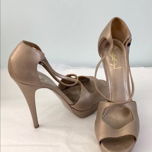 Yves Saint Laurent | Shoes | Ysl Platform Heel Soft Leather Metallic ...
